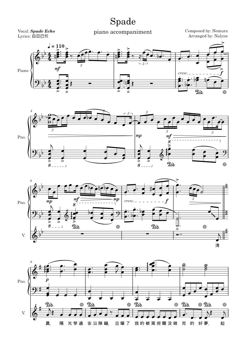 Spade – Spade Echo Sheet music for Piano, Voice (other) (Piano-Voice ...