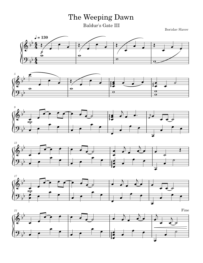 Borislav Slavov - The Weeping Dawn (Baldur's Gate 3 ) (Solo Piano) Sheet Music for Piano (Solo ...