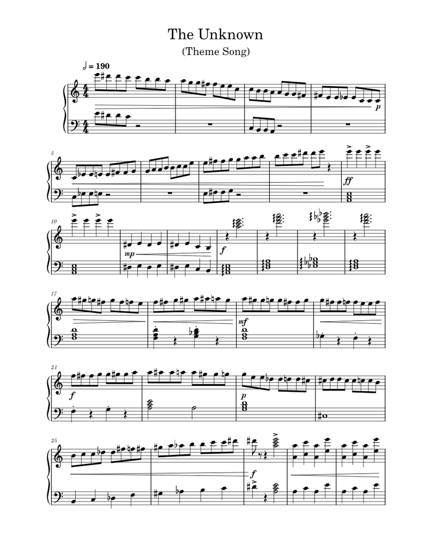 The Unknown (Theme Song) - Hansa Sheet music for Piano (Solo ...