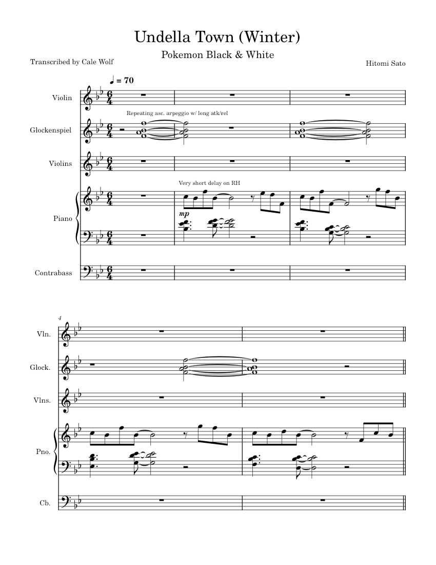 Undella Town – Pokémon Black and White Sheet Music for Piano ...