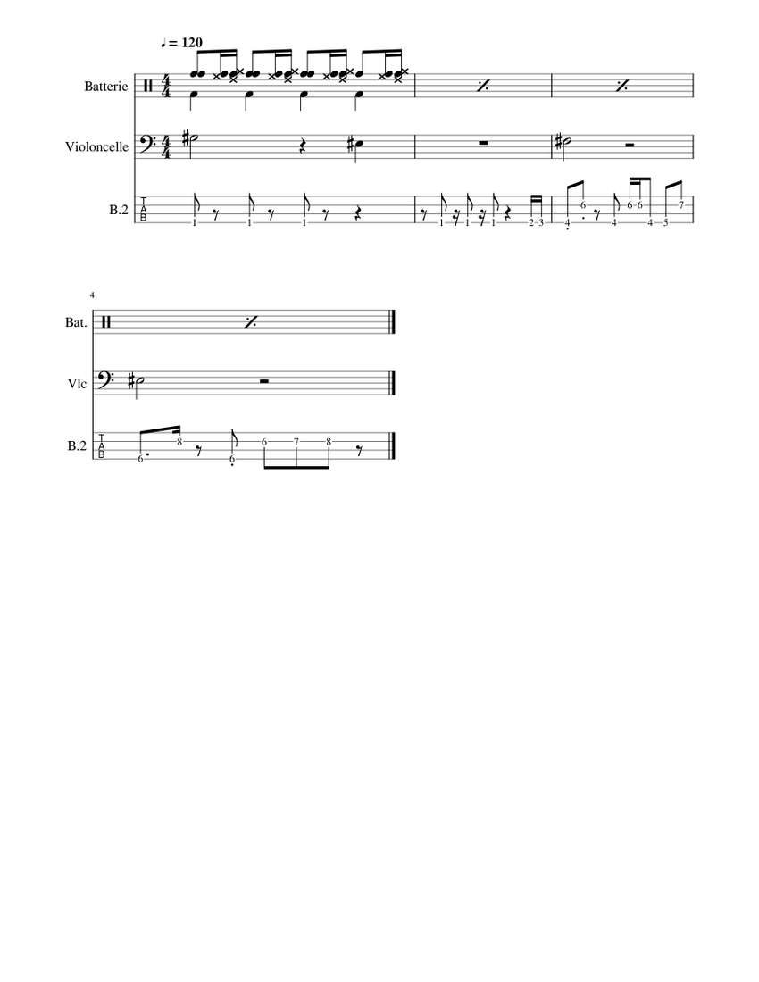 Alan Braxe - Intro (Basse) Sheet music for Cello, Bass guitar, Drum ...