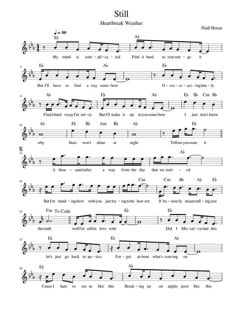 Still – Niall Horan (easy) Sheet music for Piano (Solo) | Musescore.com