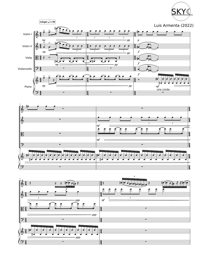 SKY☾ Sheet music for Piano, Violin, Viola, Cello (Piano Quintet ...