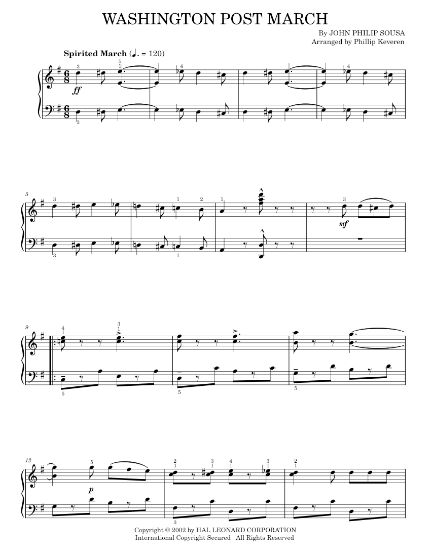 Play Official version of The Washington Post March Sheet Music by John ...