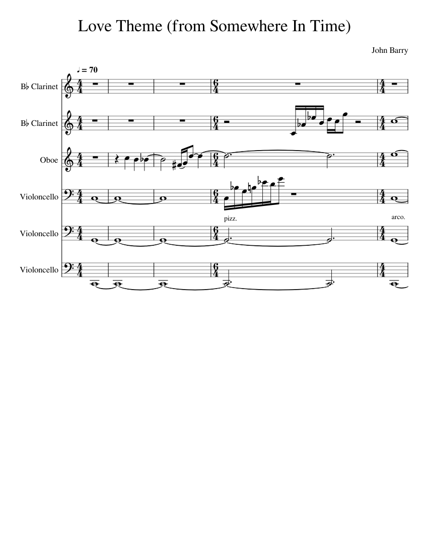 Love Theme (from Somewhere in Time) Sheet music for Oboe, Clarinet in b ...