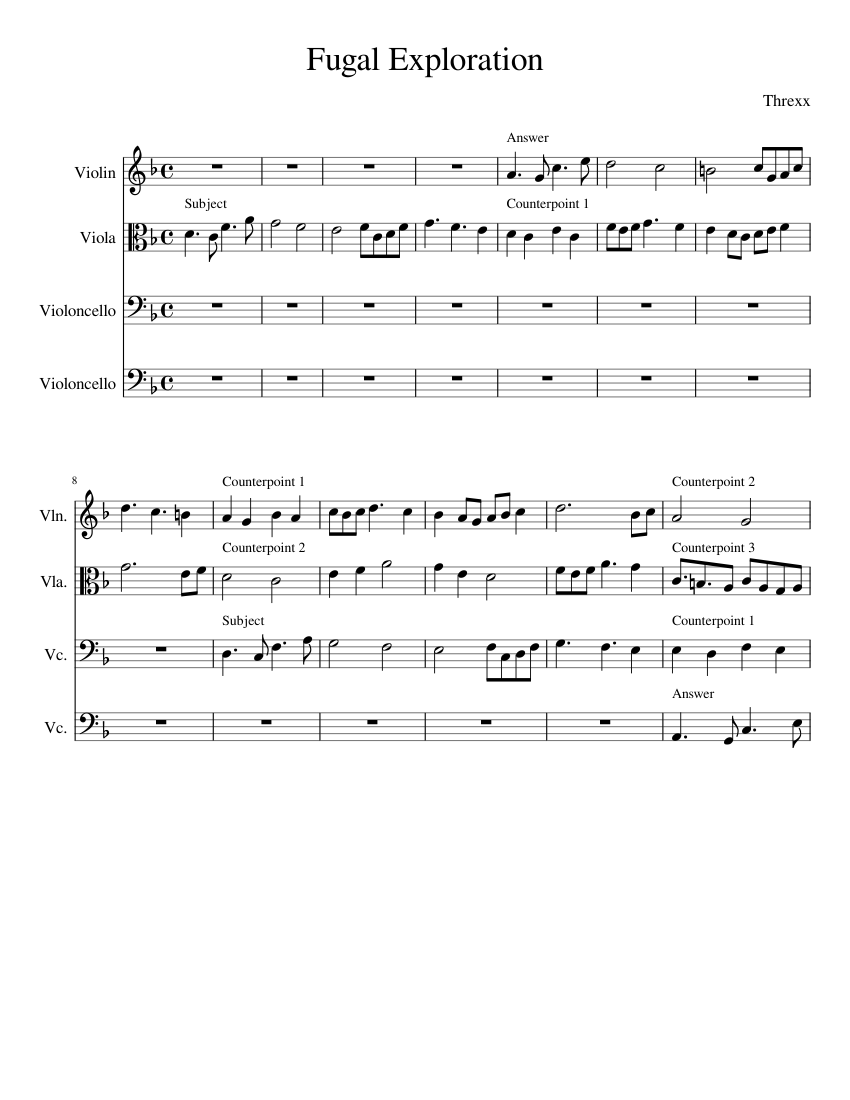 Fugal Exploration Sheet music for Violin, Viola, Cello (Mixed Quartet ...