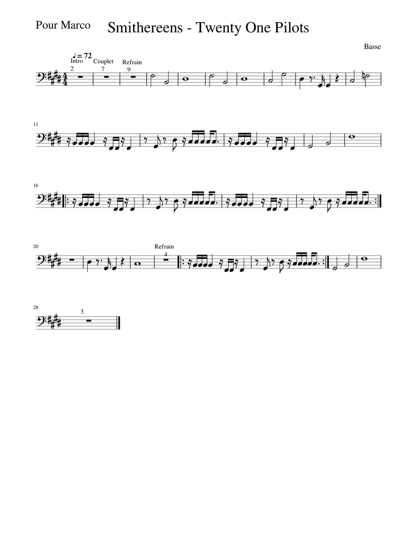 Smithereens Twenty One Pilots BASSE Sheet music for Bass guitar (Solo ...