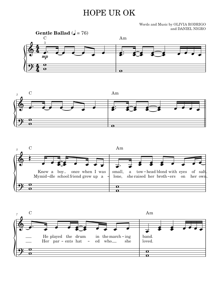 hope ur ok Sheet music for Piano by Olivia Rodrigo Official | MuseScore.com