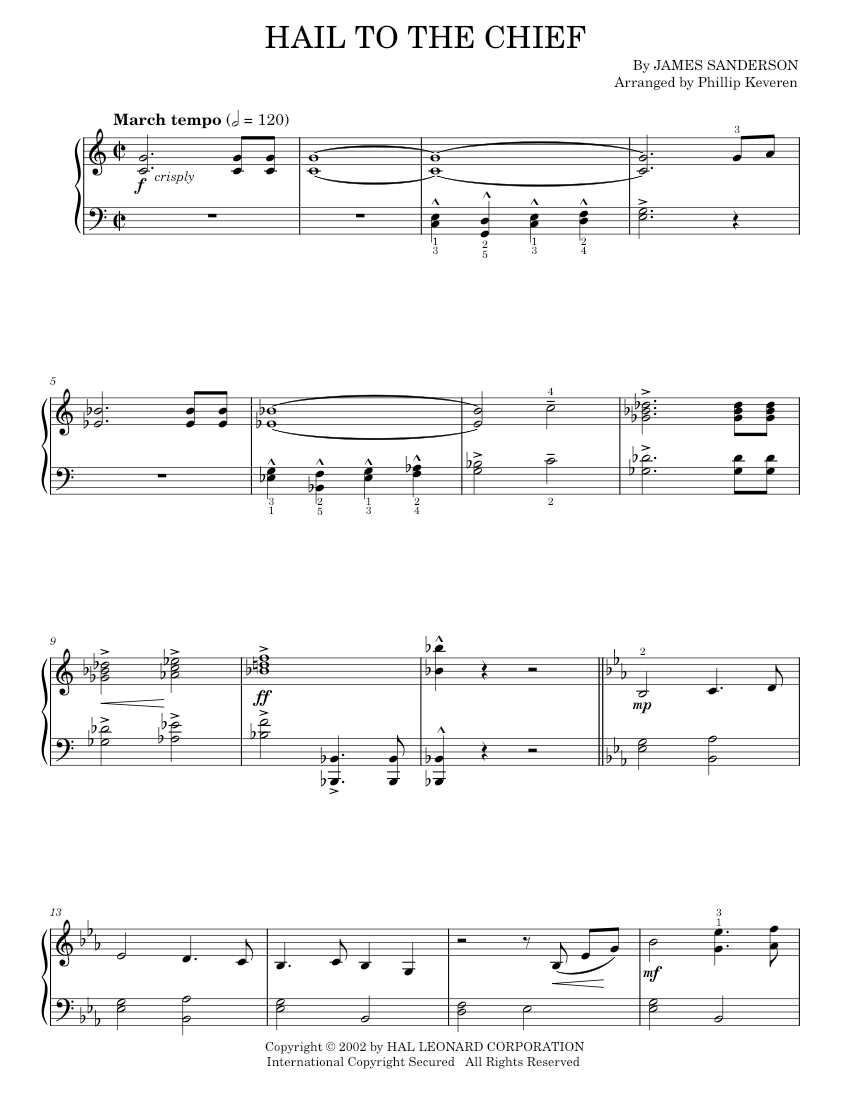 Play Official version of Hail to the Chief sheet music by James ...