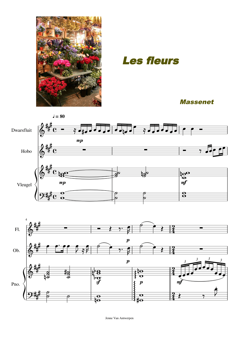 Les fleurs Sheet music for Piano, Flute, Oboe (Mixed Trio) | Musescore.com