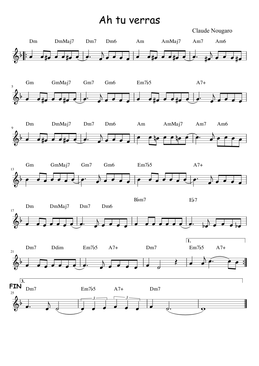 Ah tu verras Sheet Music with Chords for Piano (Solo) | MuseScore.com