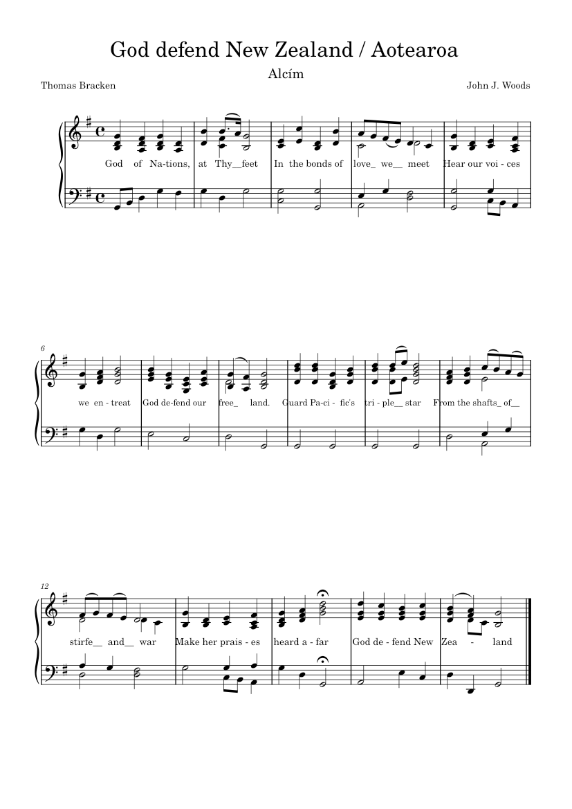 God Defend New Zealand – John Joseph Woods Sheet music for Piano (Solo ...