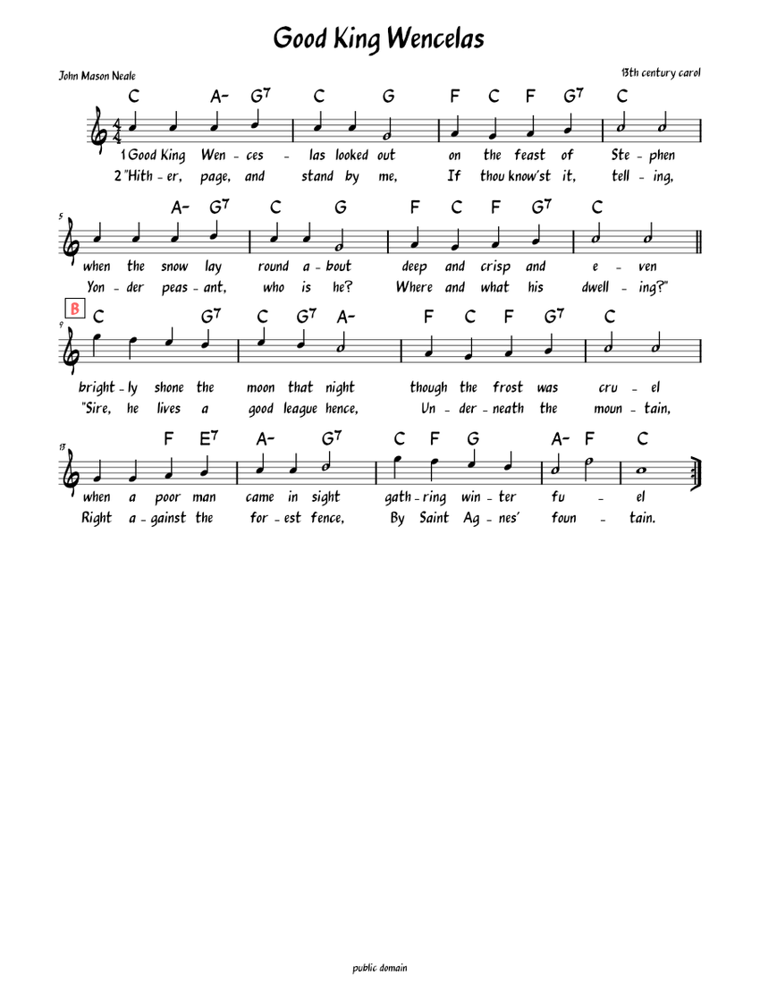 Good King Wenceslas (Lead sheet with lyrics ) Sheet music for Piano ...