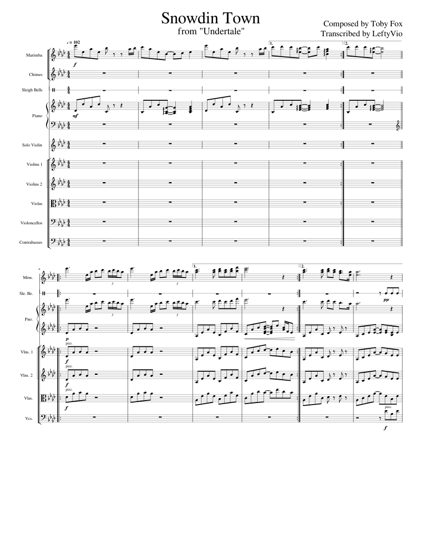Undertale - Snowdin Town Sheet music for Piano, Violin, Marimba ...