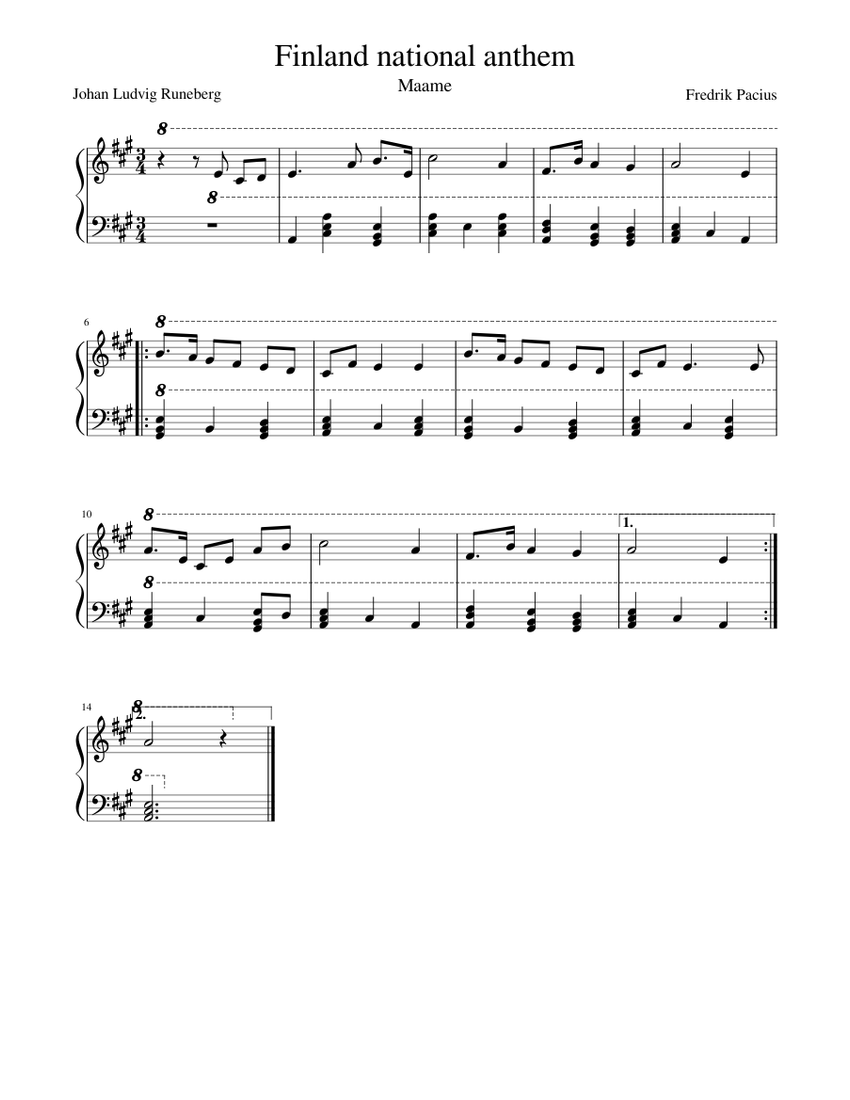 Finland national anthem Sheet music for Piano (Solo) Easy | Musescore.com