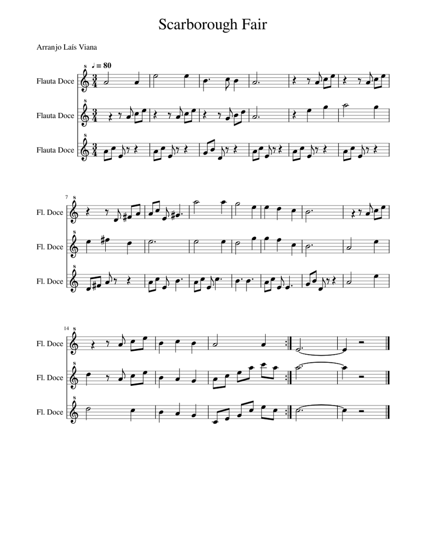 Scarborough Fair Sheet music for Recorder (Mixed Trio) | Musescore.com