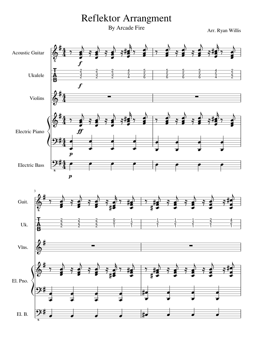 Reflektor Arrangement Sheet music for Piano, Guitar, Bass guitar ...