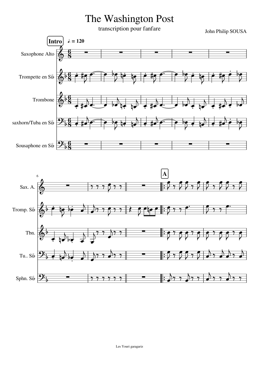 The Washington Post Sheet Music for Trombone, Saxophone alto, Trumpet ...