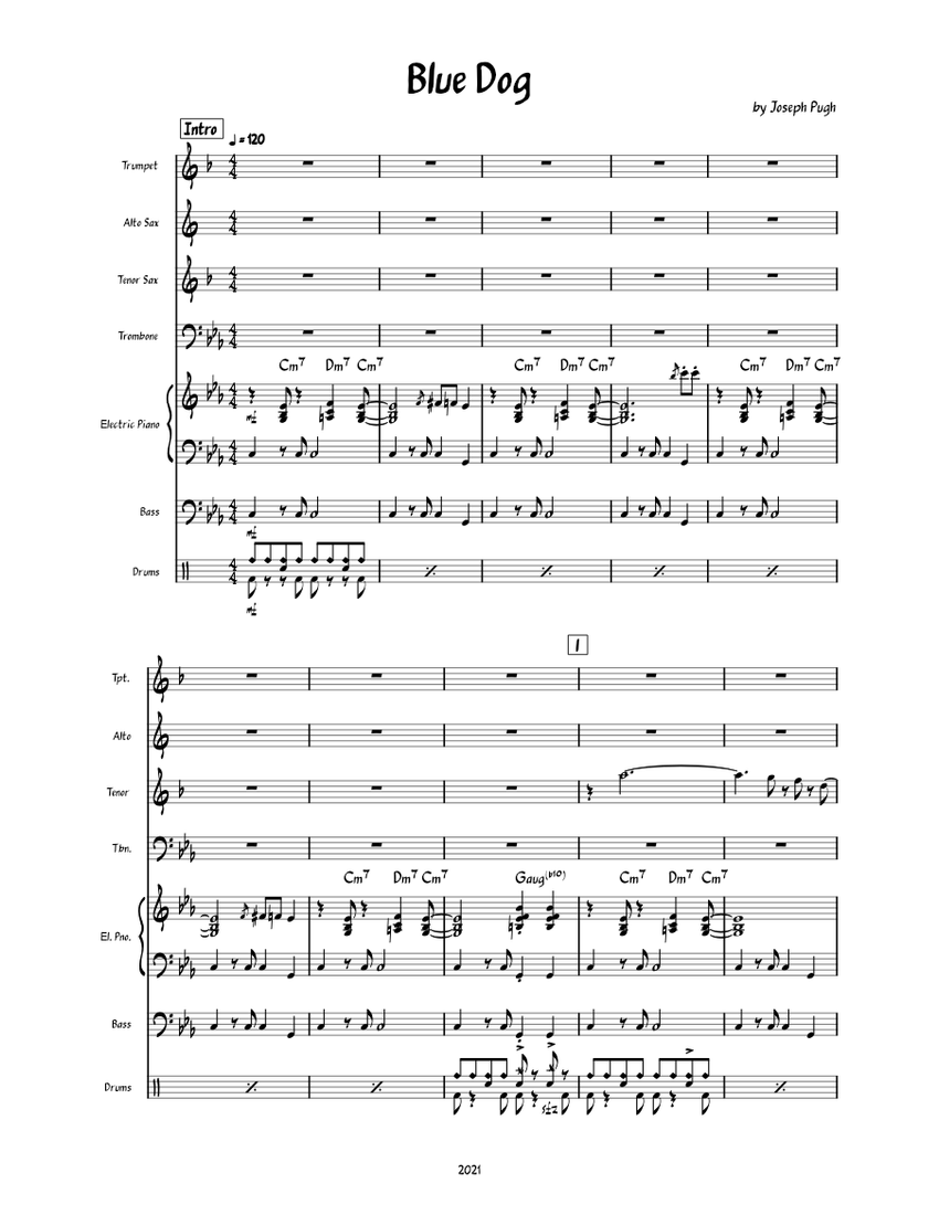 Blue_Dog-Joseph Pugh Sheet music for Piano, Trombone, Saxophone alto ...