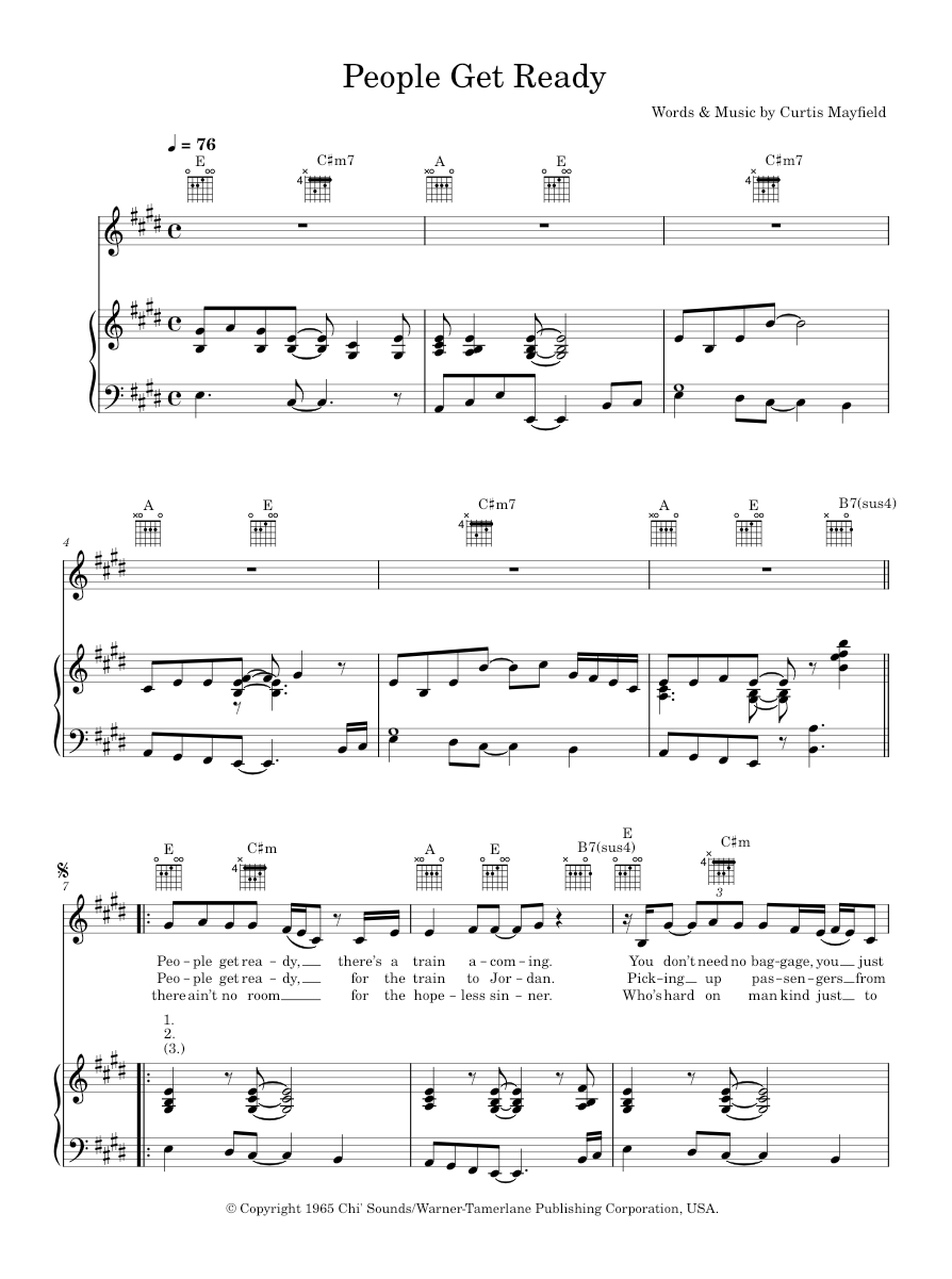 Play Official version of People get ready Sheet Music by Eva Cassidy ...