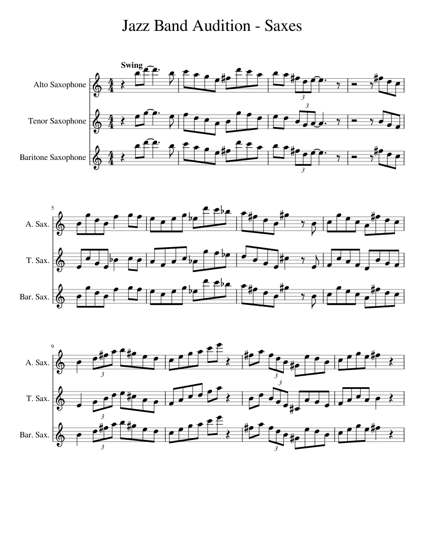 Jazz_Band_Audition_-_Saxes Sheet music for Saxophone alto, Saxophone ...