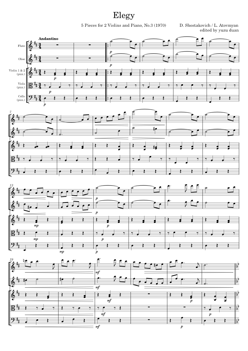 Elegy Sheet music for Flute, Oboe, Violin, Viola & more instruments ...