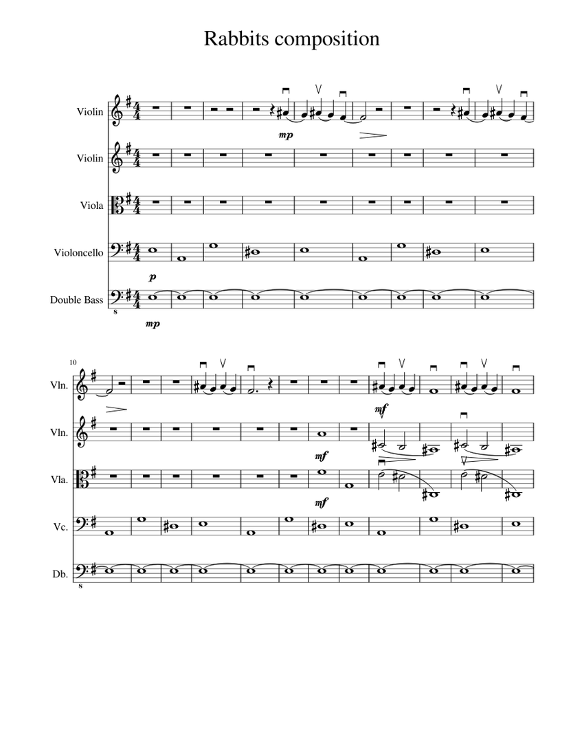 Rabbits composition Sheet music for Contrabass, Violin, Viola, Cello ...