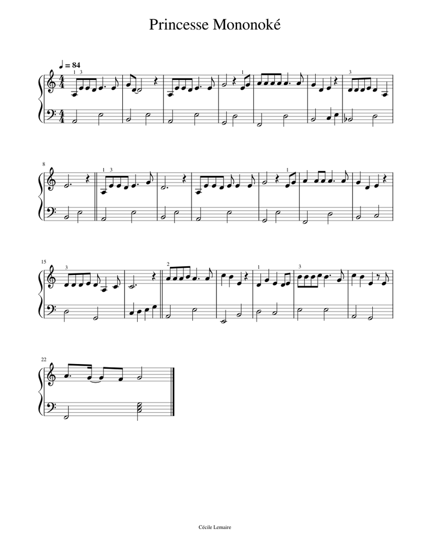 Princesse Mononoké easy piano Sheet music for Piano (Solo) | Musescore.com