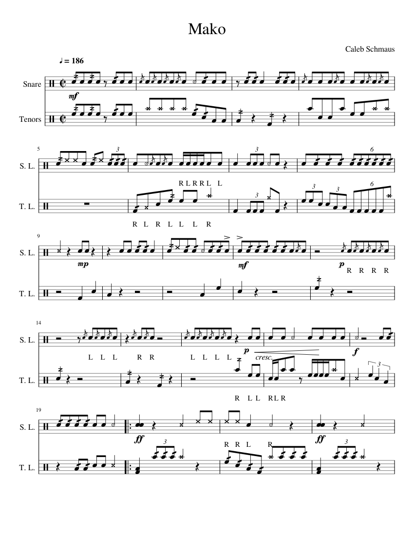 Mako Sheet music for Snare drum, Tenor drum (Percussion Duet ...