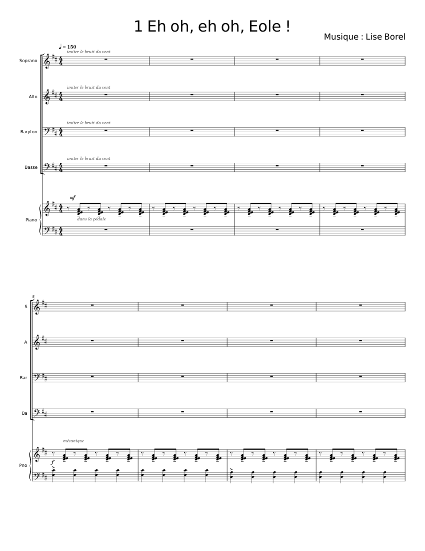 Eh oh, eh oh, Eole Sheet music for Piano, Synthesizer (Mixed Quintet ...