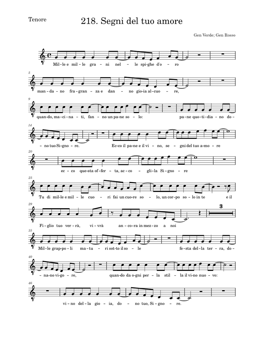 Segni del tuo amore (Tenori) – Gen Verde; Gen Rosso Sheet music for ...