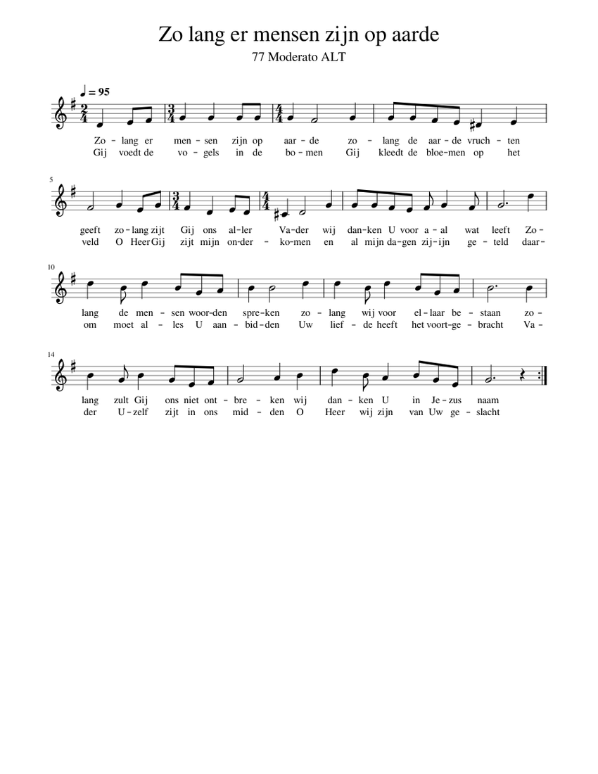 Zolang er mensen zijn op aarde ALT – Unknown Sheet music for Alto (Solo ...