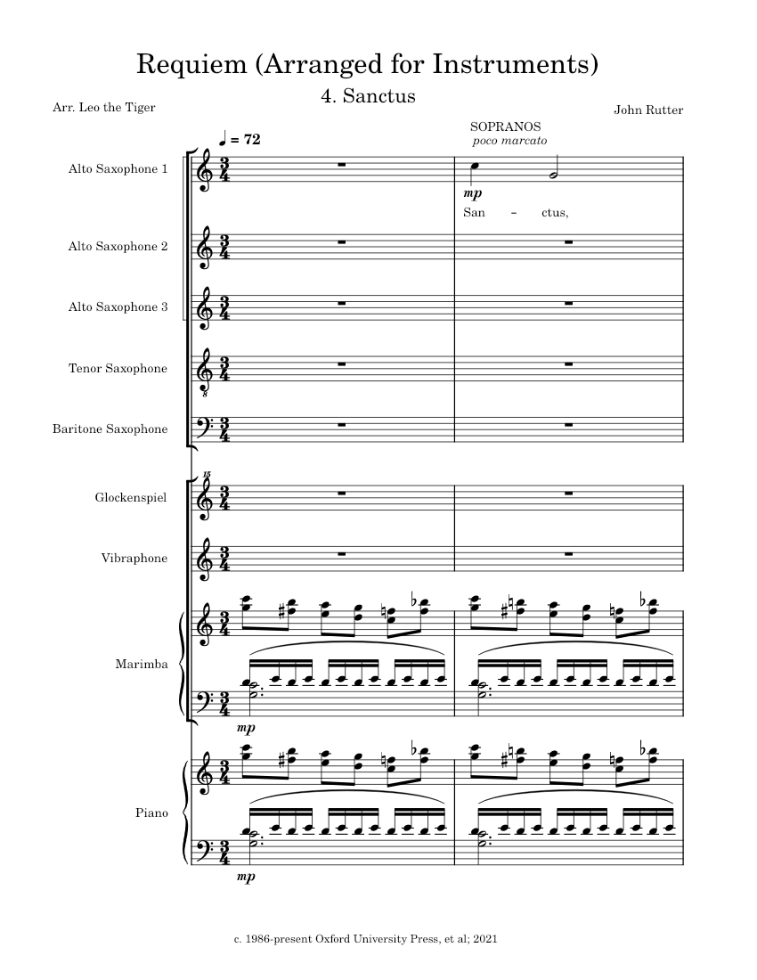 John Rutter, Requiem (Leo's Arrangement for Instruments): 4. Sanctus Sheet music for Piano ...
