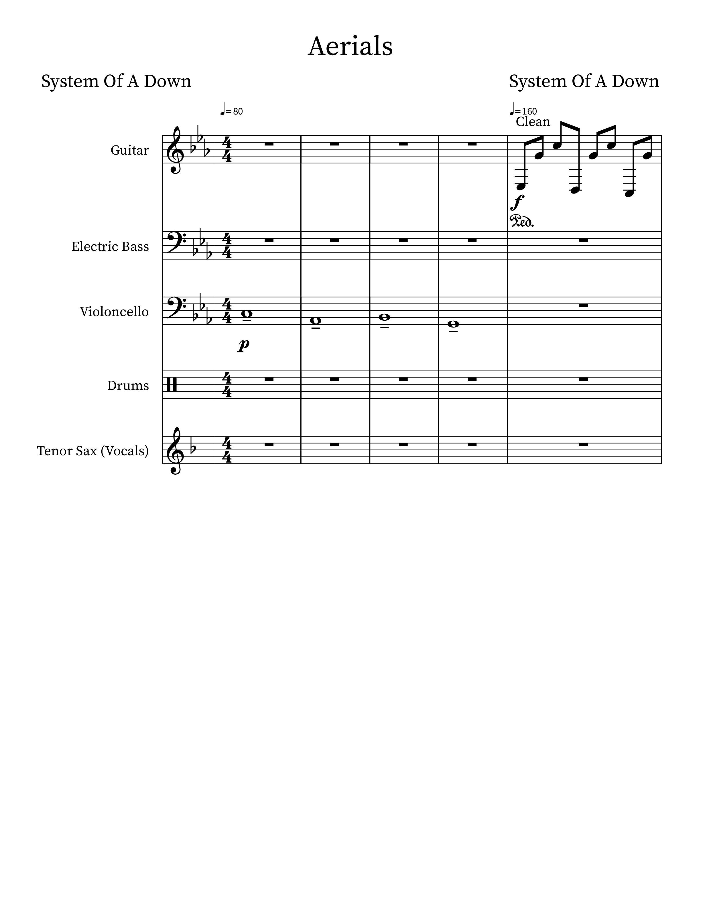Play Official version of Aerials sheet music by System of a Down for Saxophone tenor, Cello ...