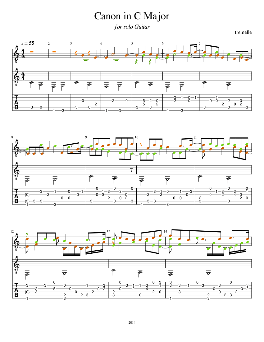 Canon in C Major (Solo Guitar) Sheet Music and Tab for Guitar (Solo ...