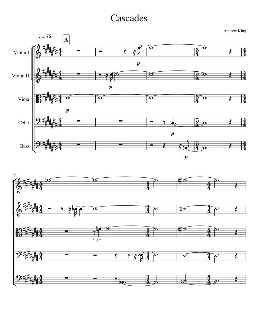 Cascades Sheet music for Contrabass, Violin, Viola, Cello (String ...