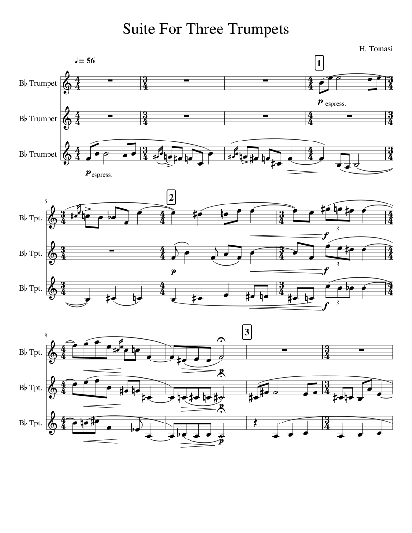 Suite For Three Trumpets mvt. 2 Sheet music for Trumpet in b-flat ...