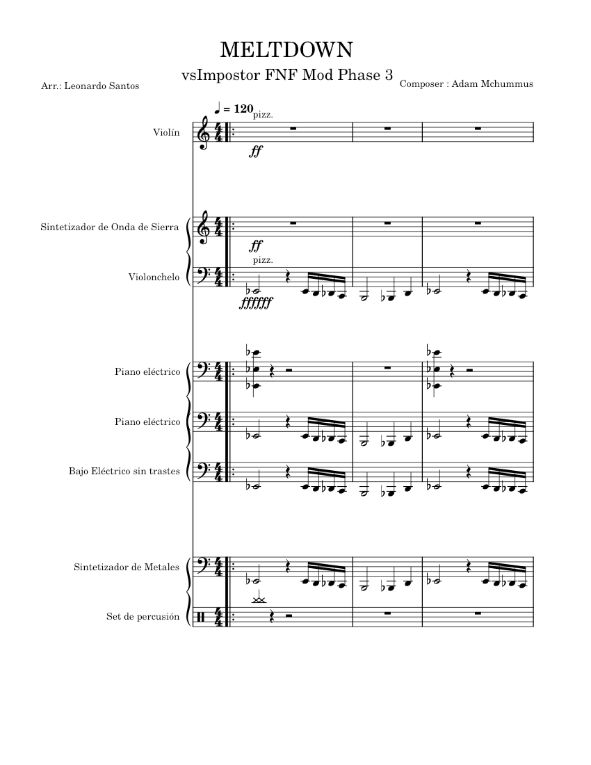 MELTDOWN FNF Mod Sheet music for Piano, Violin, Cello, Bass guitar ...