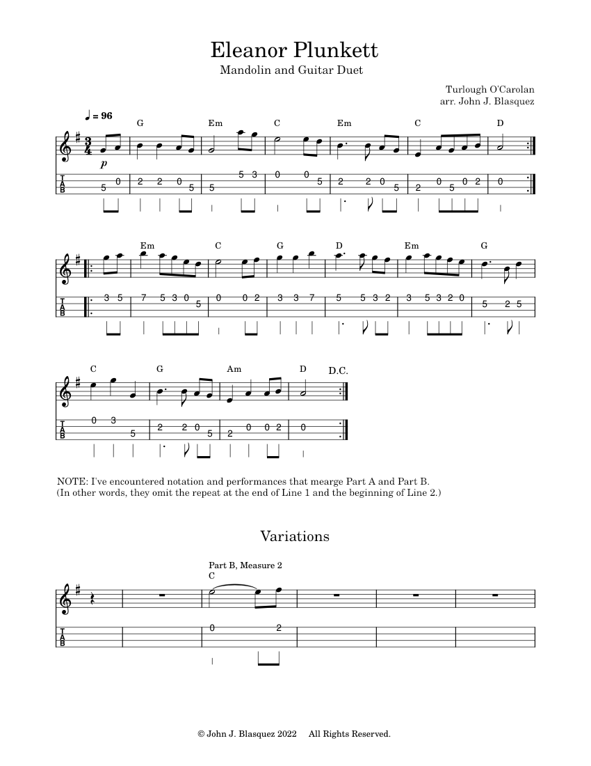 Eleanor Plunkett – Misc tunes Eleanor Plunkett FrTB Sheet music for ...