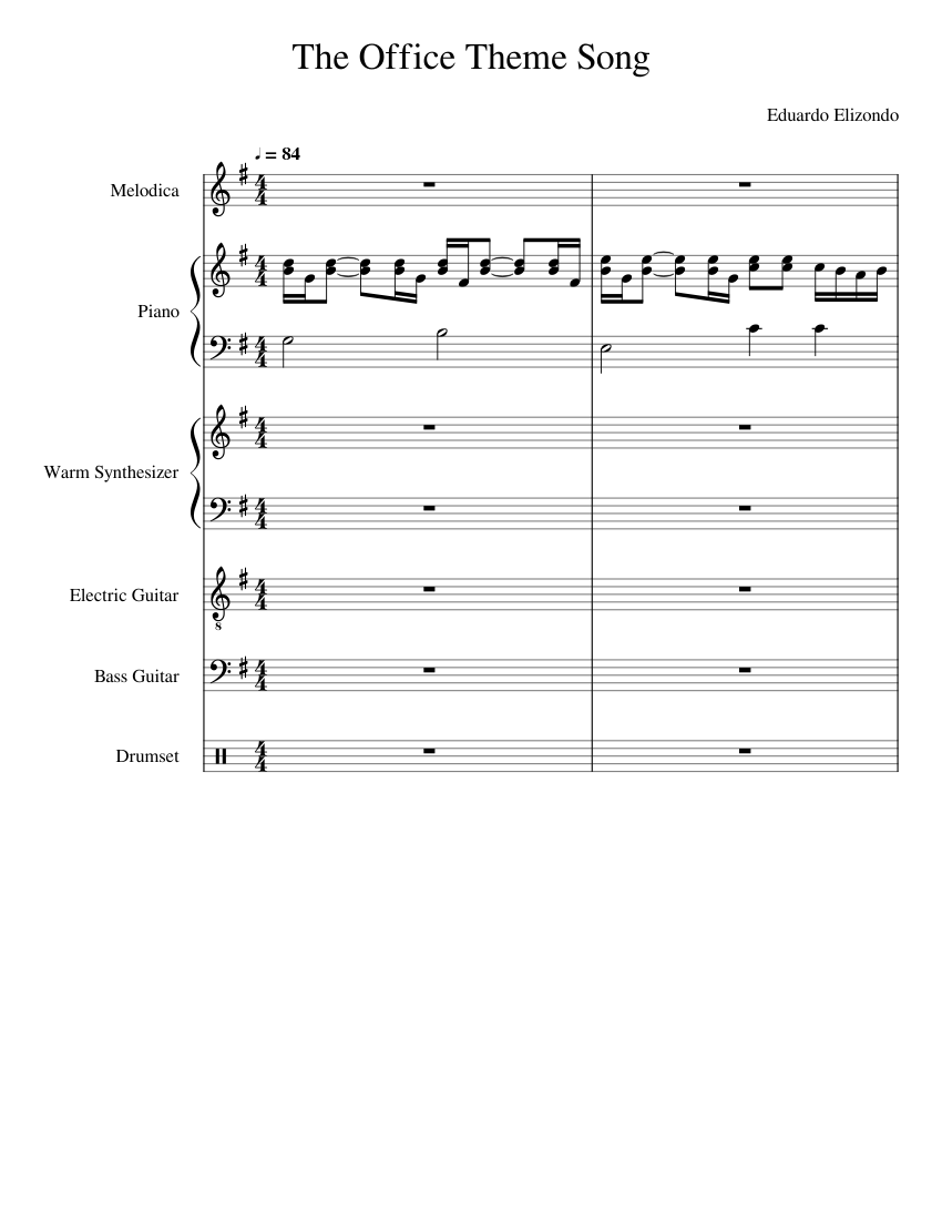 The Office Theme Song Sheet music for Piano, Guitar, Bass guitar, Drum ...