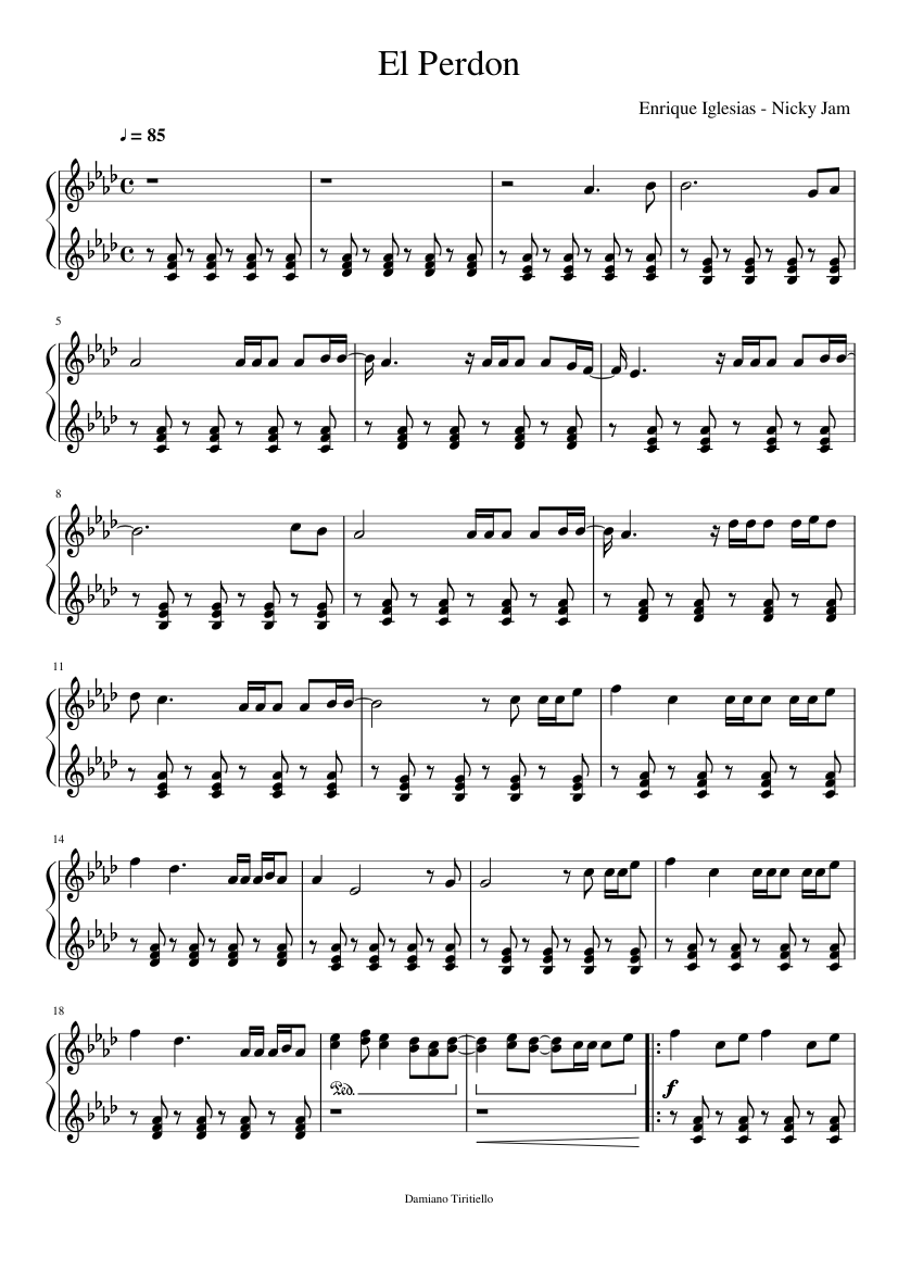 El Perdon - Enrique Iglesias e Nicky Jam Sheet music for Piano (Solo ...