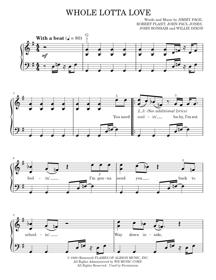 Play Official version of Whole lotta love Sheet Music by Led Zeppelin for Piano | MuseScore.com