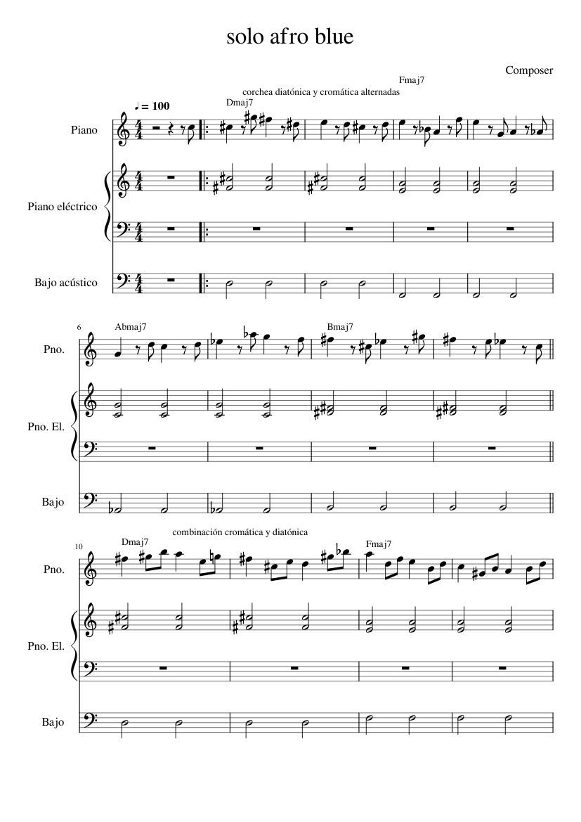 solo afro blue Sheet music for Piano, Bass guitar (Mixed Trio ...