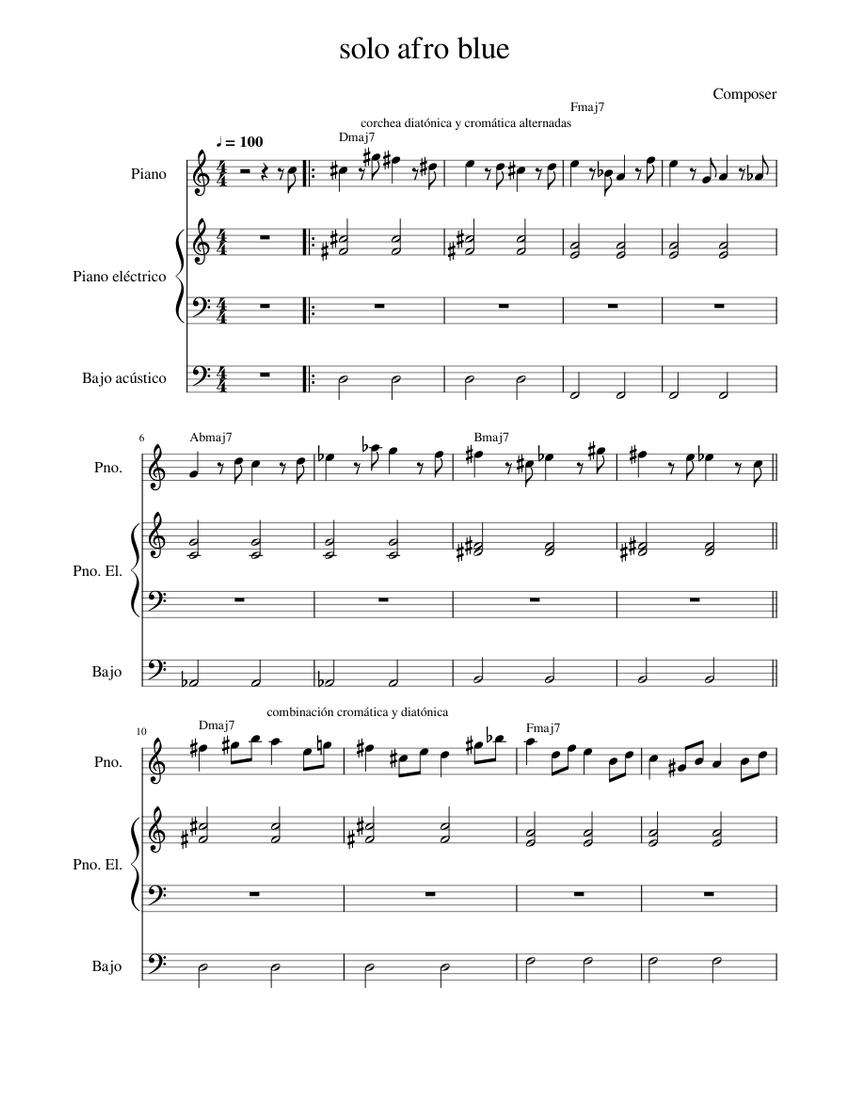 solo afro blue Sheet music for Piano, Bass guitar (Mixed Trio ...