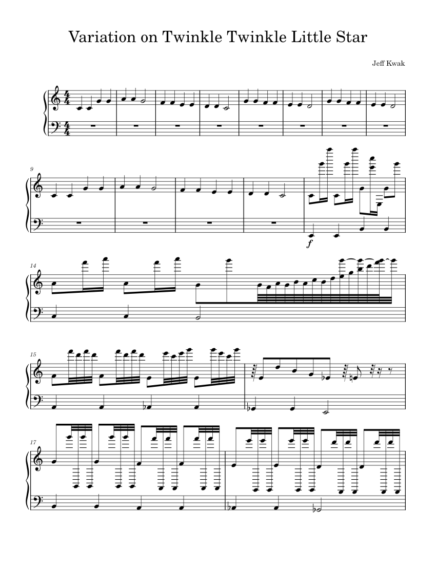 Variation on Twinkle Twinkle Little Star Op. 1 No. 1 Sheet music for ...