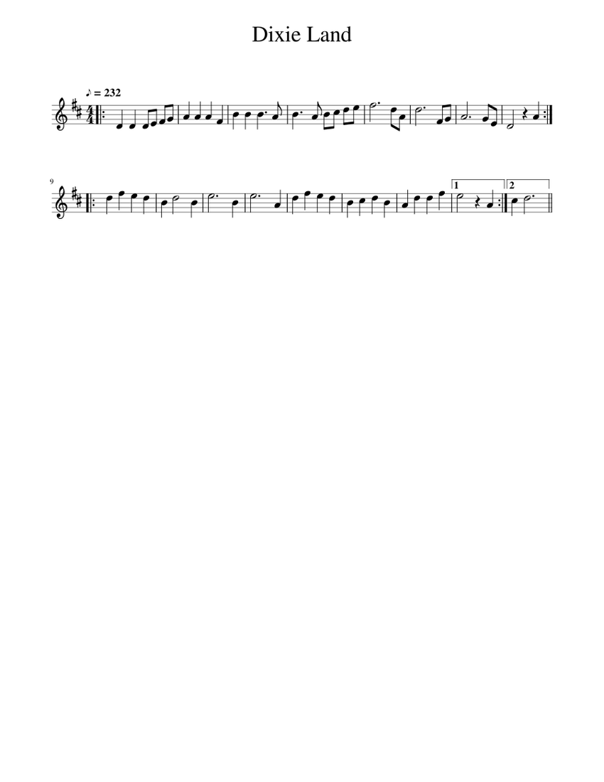 Dixie Land Sheet music for Piano (Solo) | Musescore.com