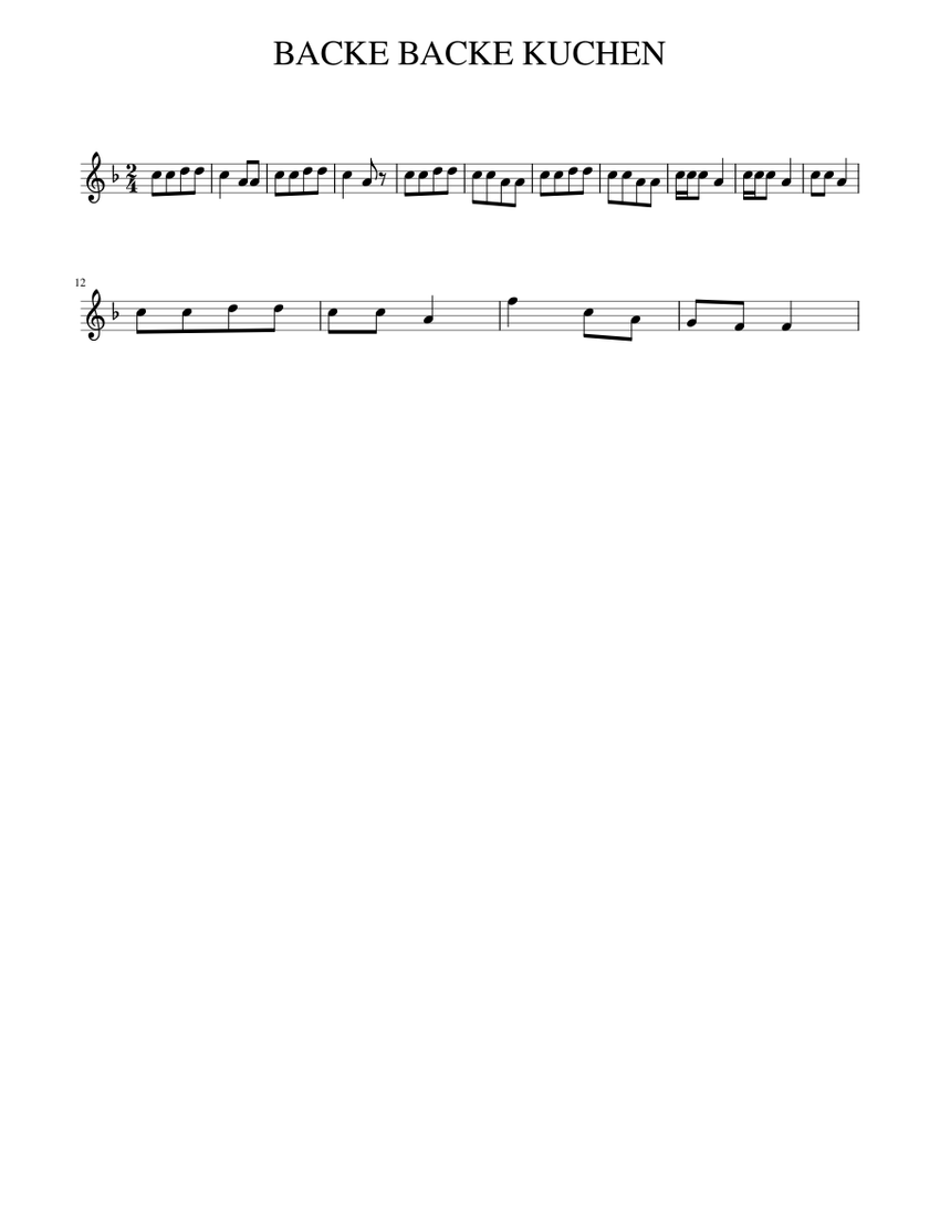 BACKE BACKE KUCHEN Sheet music for Piano (Solo) Easy | Musescore.com