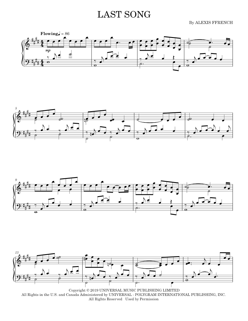 Play Official version of The Last Song Sheet Music by Alexis Ffrench ...