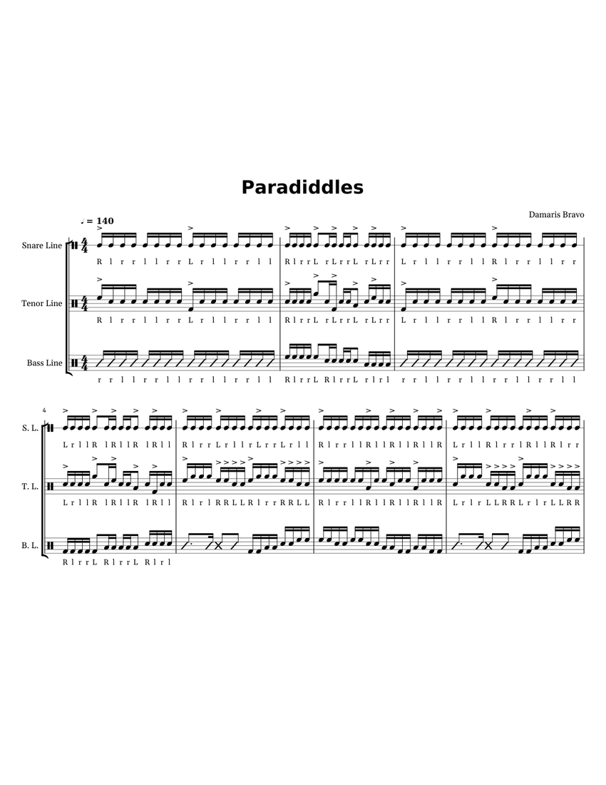 Paradiddles Sheet music for Snare drum, Tenor drum, Bass drum (Percussion Trio) | Musescore.com