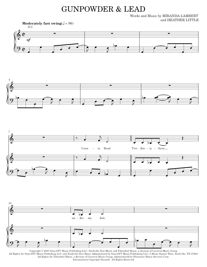 Play Official version of Gunpowder lead Sheet Music by Miranda Lambert ...